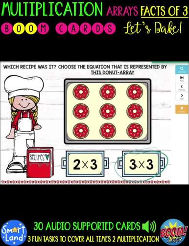 Multiplication with Arrays Facts of 3 digital cards | Baking Fun