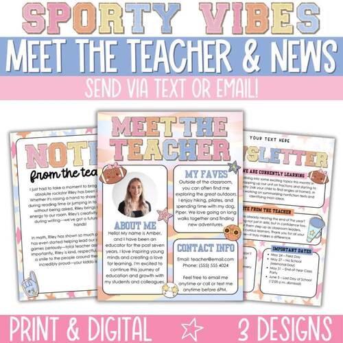 Pastel Sports Digital Meet the Teacher Templates & Newsletters, Varsity ...