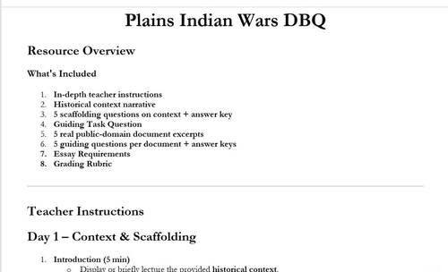 Plains Indian Wars DBQ by PBL History & Civics | TPT