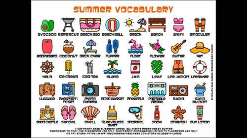 Summer Vocabulary & Activities - (22 PDFs) - UPDATED by Elizabeth Lemos