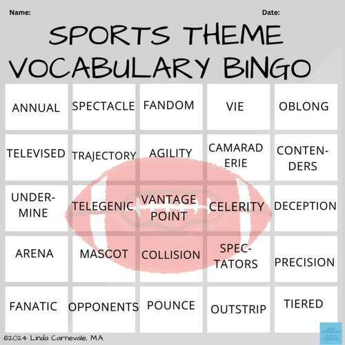 Middle School Sports Vocabulary Activities-Sentence Writing +Quiz ELA 6 ...