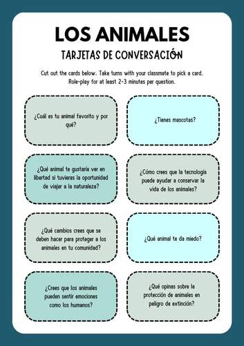 ANIMALS CONVERSATION CARDS SPANISH ANIMALES TARJETAS DE CONVERSACIÓN