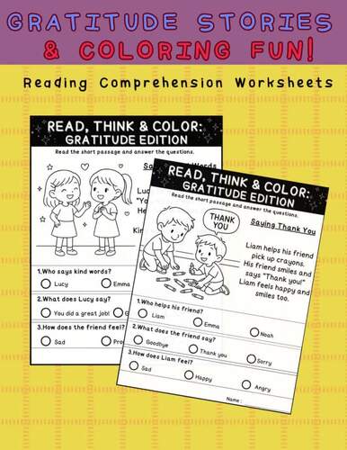 Gratitude Stories & Coloring Fun! | Reading Comprehension Worksheets ...