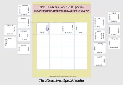 Spanish DIGITAL Vocabulary Puzzles for ABRIL April Spring and Earth Day