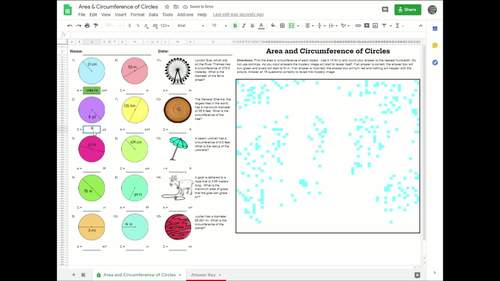 Area & Circumference of Circles Digital Pixel Art for Google Sheets