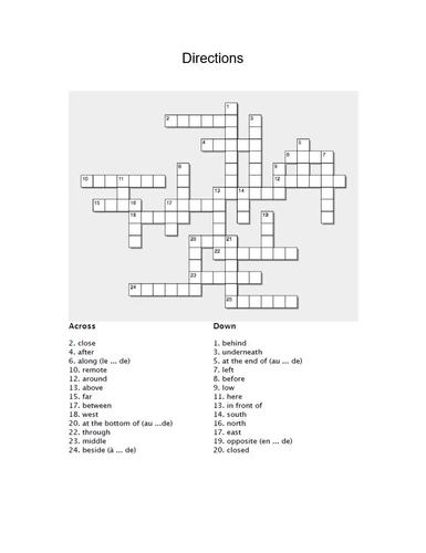 French Directions Crossword by Real Life Language | TPT