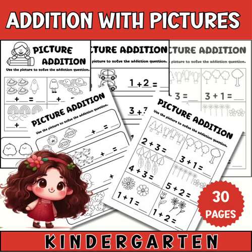 Addition Math Worksheets to 10 - Adding with Pictures - Kindergarten