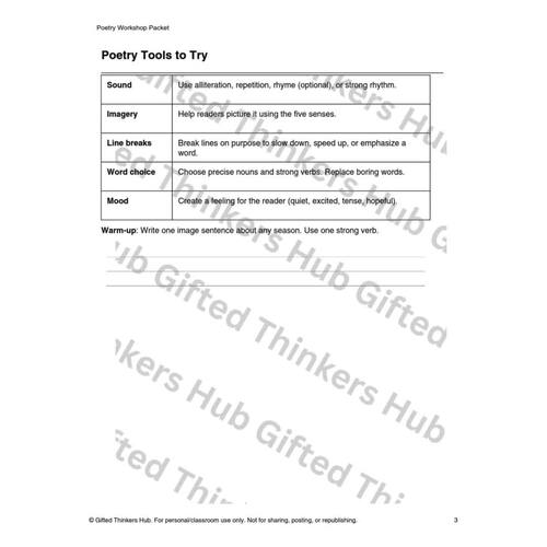 Poetry Writing Packet for Grades 3–6 |Mini Lessons, Figurative Language