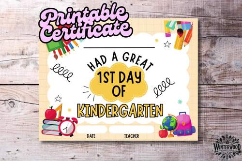 Kindergarten First Day of School Certificate | Printable Award for Students