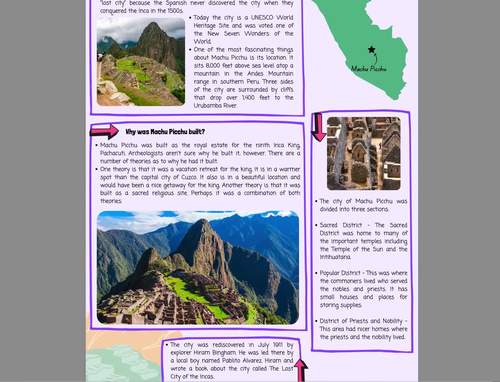 Machu Picchu World Heritage Research Poster Set (A1 & A3) by Teach Art History