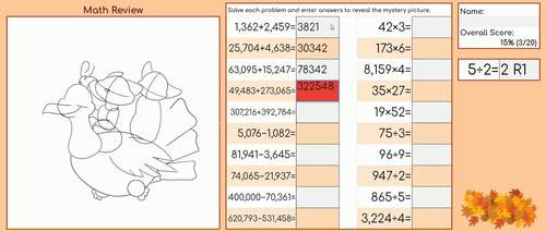 4th Grade Math Review | Thanksgiving Mystery Picture Bundle by Math is Easy