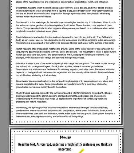 The Hydrologic (Water) Cycle Reading Passage with 5 Day Bellringer ...