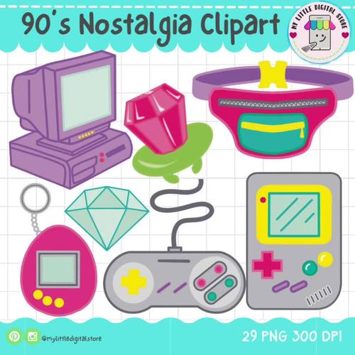90s Nostalgia Clipart, Vintage 1900s design, Retro 90s, Back to 1990 ...