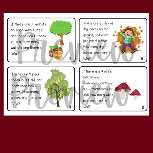 Fall Multiplication Word Problems Task Cards by Bilingual Teaching Made ...