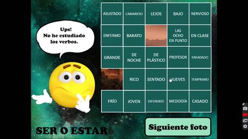 Spanish verbs SER Y ESTAR game in powerpoint. Uncover the Spanish city.