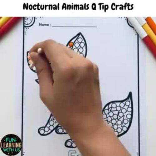 Nocturnal Animals Q Tip Painting | Night Animals Fine Motor Activity