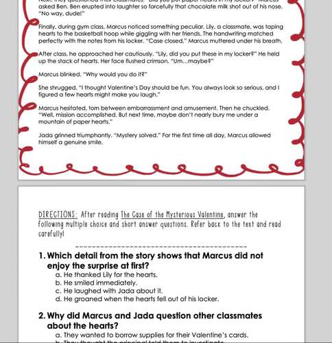 Valentine's Day Reading Comprehension & Comic Strip | 5-6th Grade