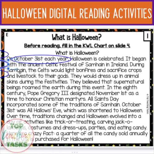 Halloween Reading Comprehension Passages and Activities - Print and Digital