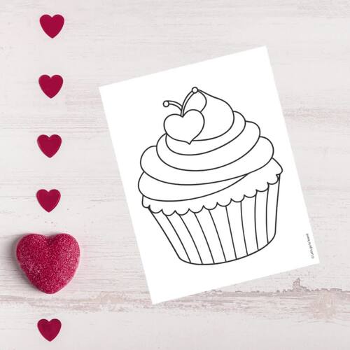 Valentine's Day Cupcakes Coloring Pages - Valentine's Activity for Kids ...