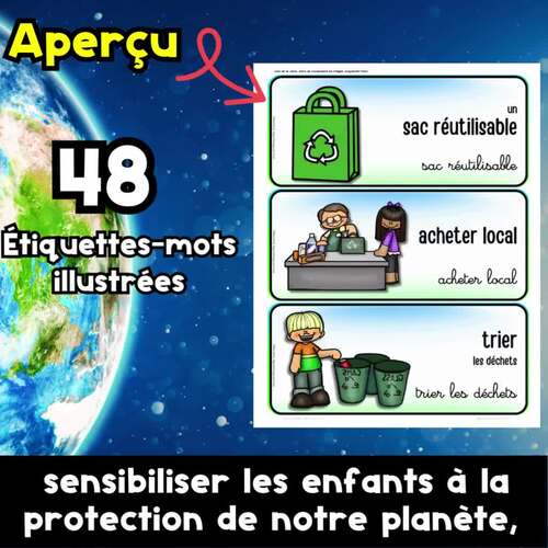 Jour de la Terre - Mots de vocabulaire en images. Étiquettes-mots