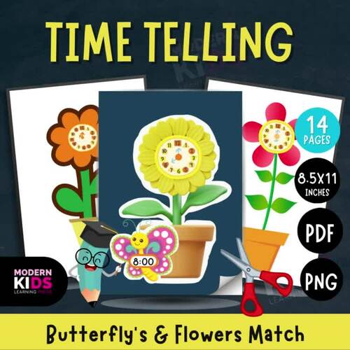 Time Telling Butterfly's & Flowers Match by ModernKids LearningPress
