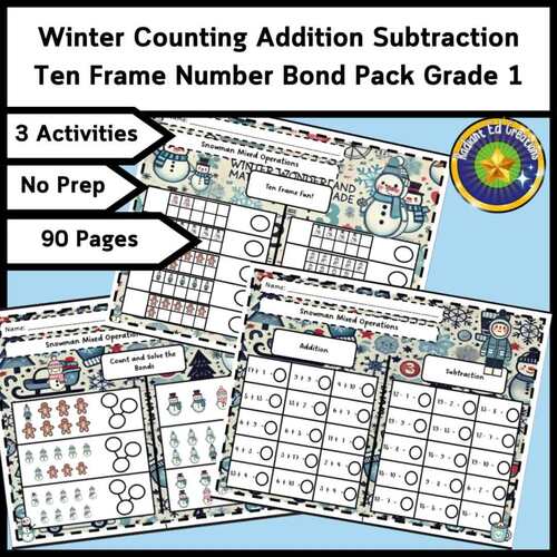 Winter Counting Addition Subtraction Ten Frame Number Bond Pack Grade 1
