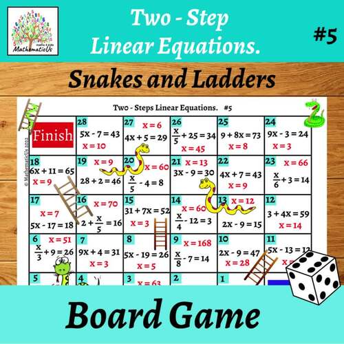Solving Two - Steps Linear Equations Snakes and Ladders Dice Game #5
