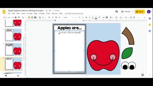 Apple Craft | Google Classroom™ Activity | Writing Prompts in Google ...