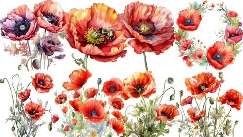 Watercolor Poppy Flower Clipart Set of 20 Files by ArtisticTimberStudio