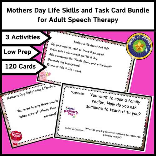 Mothers Day Life Skills and Task Card Bundle for Adult Speech Therapy