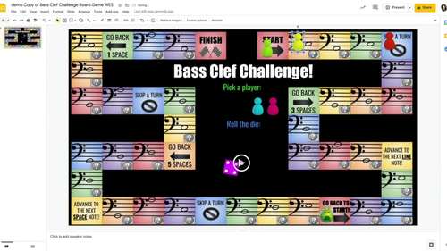 Virtual Music Board Game for Google Slides- Bass Clef Challenge!