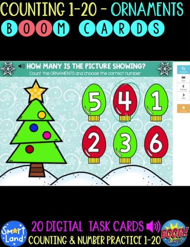 Counting and Number practice 1-20 digital cards | Ornaments | TpT