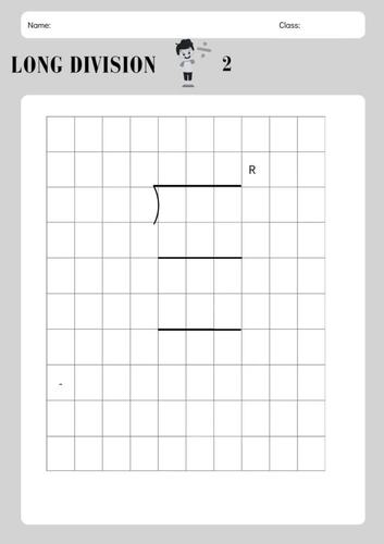 Bundle: Long division template 2,3,4 by 1 digit and 3,4,5,6 by 2 digit