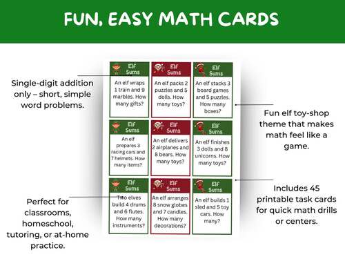 Elf Sums Single Digit Addition Word Problems by Happy Black Teacher