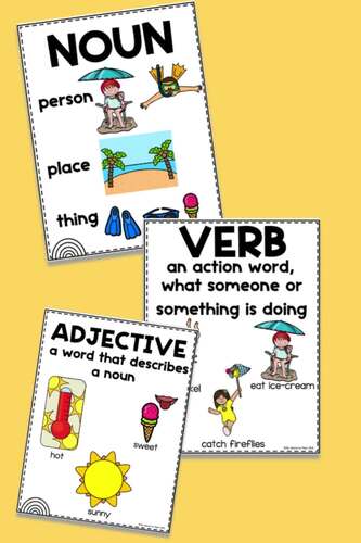 ESL Summer Vocabulary Word Sorts: Nouns Verbs Adjectives, Newcomer Games