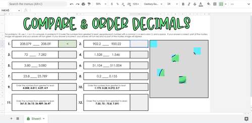 Compare and Order Decimals Digital Mystery Puzzle Pixel | 5.NBT.3