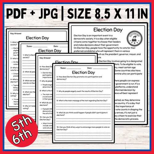 Election Day Reading Comprehension 5th- 6th | Election Day Activities
