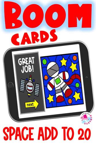 ADDITION TO 20 MATH BOOM CARDS - OUTER SPACE by Primary Piglets | TPT