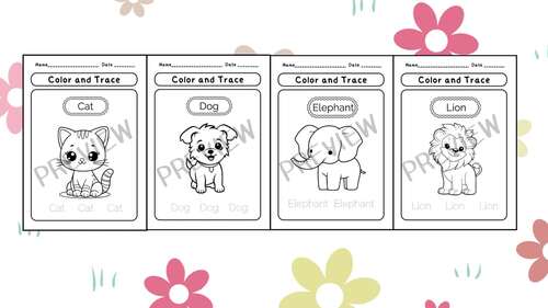 “Animal Discovery: 30 Fun Color & Trace Worksheets for Kids” | Coloring ...