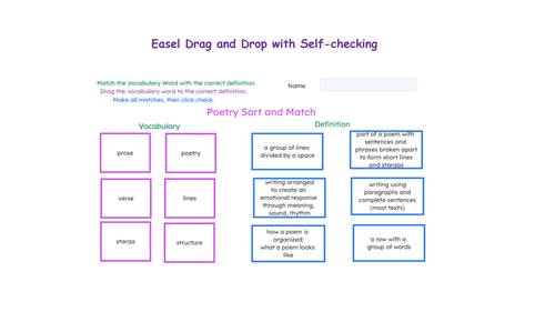 Poetry Vocabulary Sort and Match - Printable and Drag & Drop Easel