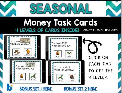 Counting Money Task Card Activities: Seasonal Store by Teach Love Autism