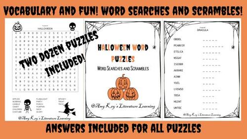 Halloween Word Searches and Halloween Word Scrambles Middle and High School