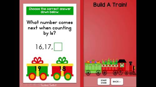 Christmas Train Math Digital Game for Math Centers Counting by 1s