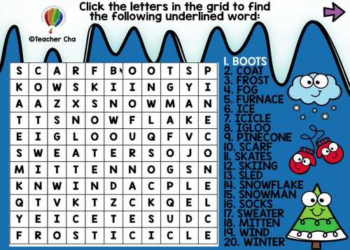 Word Search Game Winter Edition BOOM™ Cards by Teacher Cha | TpT