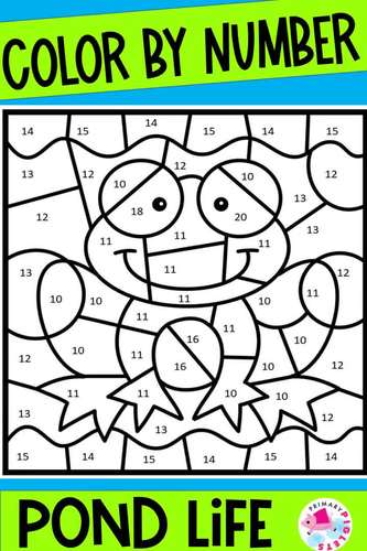 SPRING MATH COLORING PAGES - COLOR BY NUMBER CODE 1-20 POND LIFE