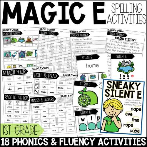 Silent E CVCe Worksheets, Activities and Games for 1st Grade Phonics or ...