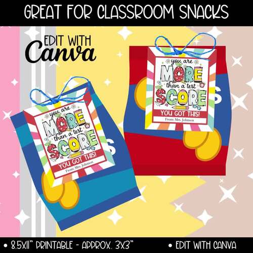 Testing Day Student Motivation Encouragement Cards Treat Candy Chips ...