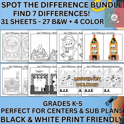 Spot the Difference Bundle | 31 Scenes | Grades K-5 | Visual Skills ...