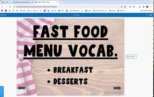 LIFE SKILLS: Functional Reading- Fast Food Restaurants- MENUS BOOM and PDF