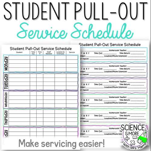 ESE Student Service Pull Out Schedule - Back to School | TPT